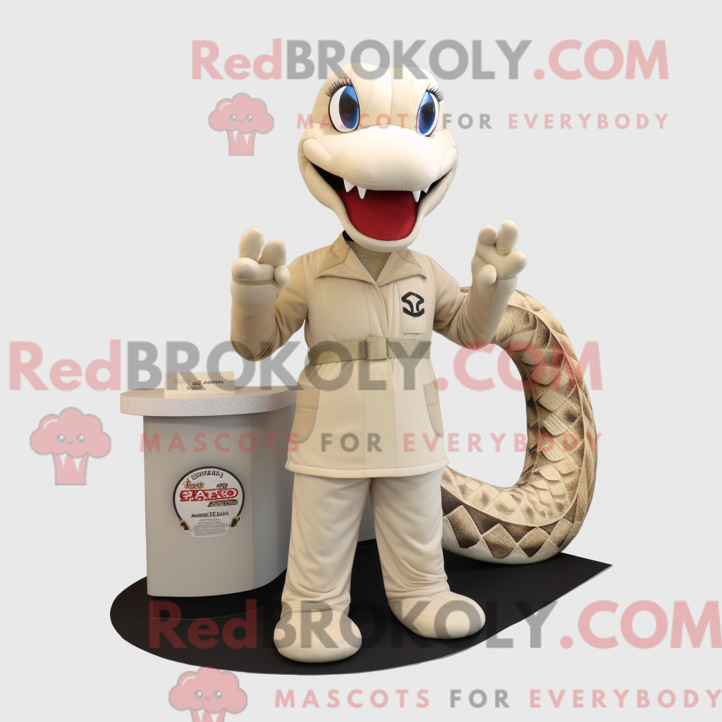 REDBROKOLY mascot character of a Beige Snake dressed with a Jumpsuit ...