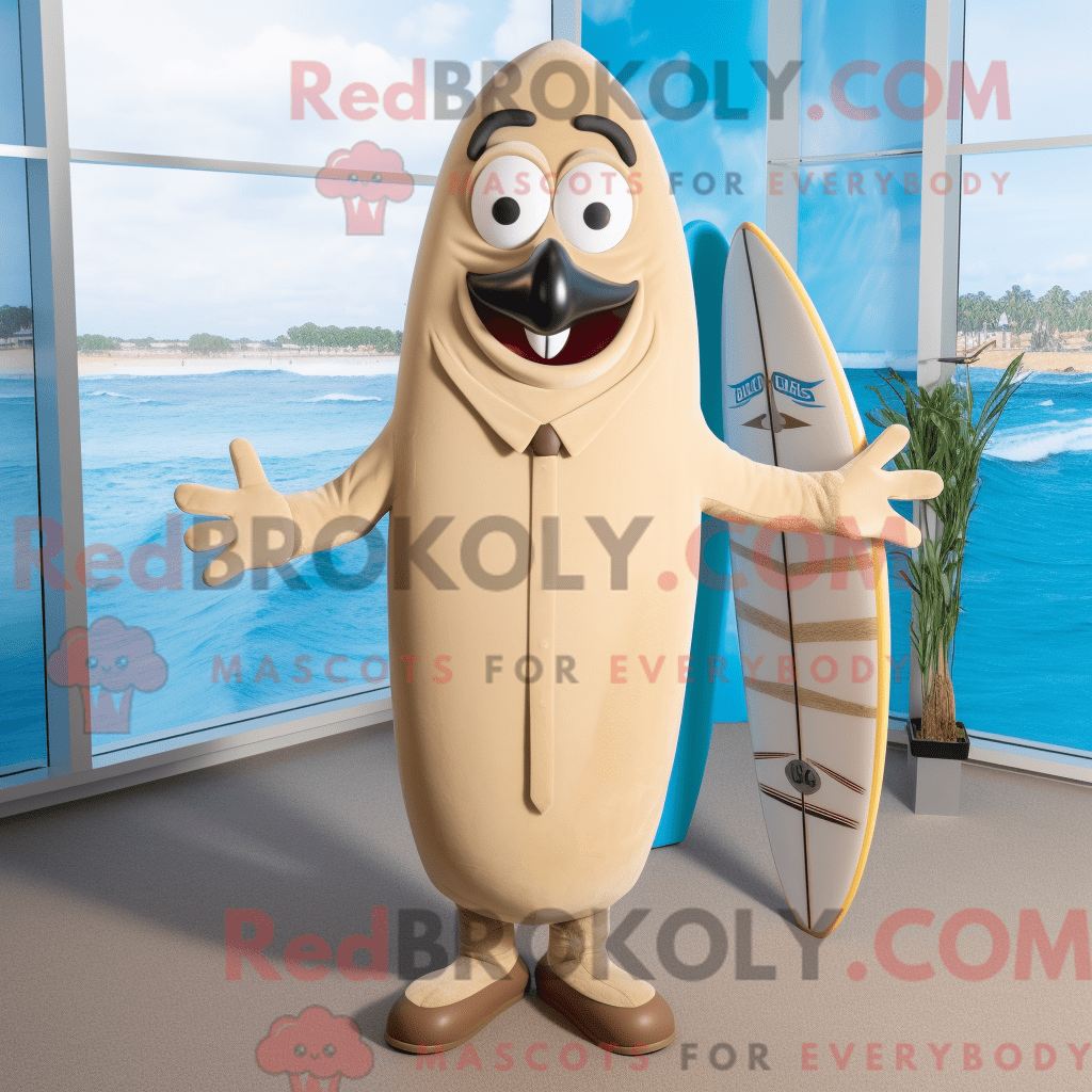 REDBROKOLY mascot character of a Beige Surfboard dressed with a Polo ...