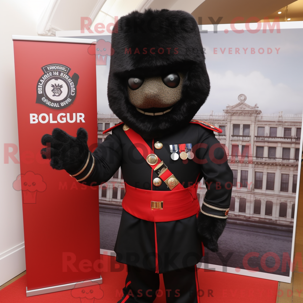 REDBROKOLY mascot character of a Black British Royal Guard dressed with ...