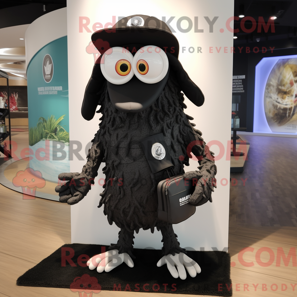REDBROKOLY mascot character of a Black Fried Calamari dressed with a ...