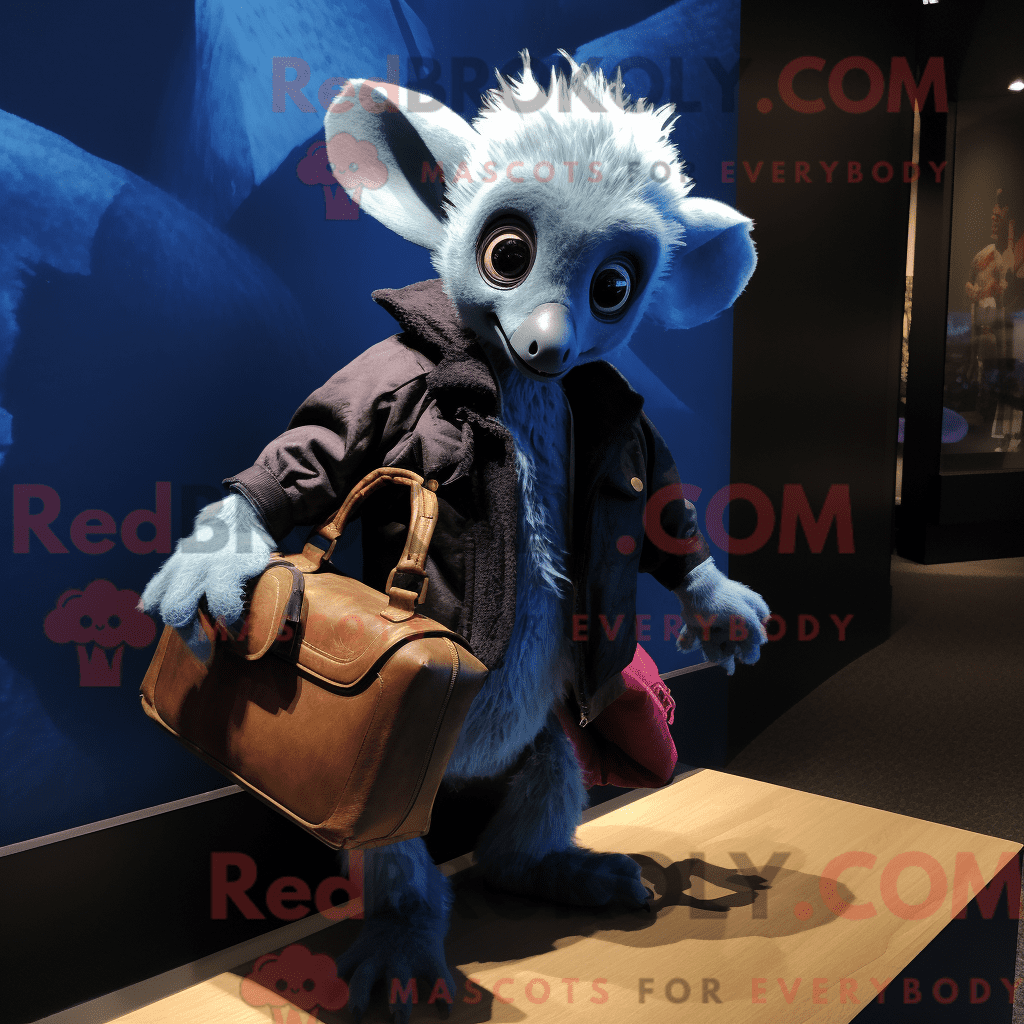 REDBROKOLY mascot character of a Blue Aye-Aye dressed with a Coat and ...