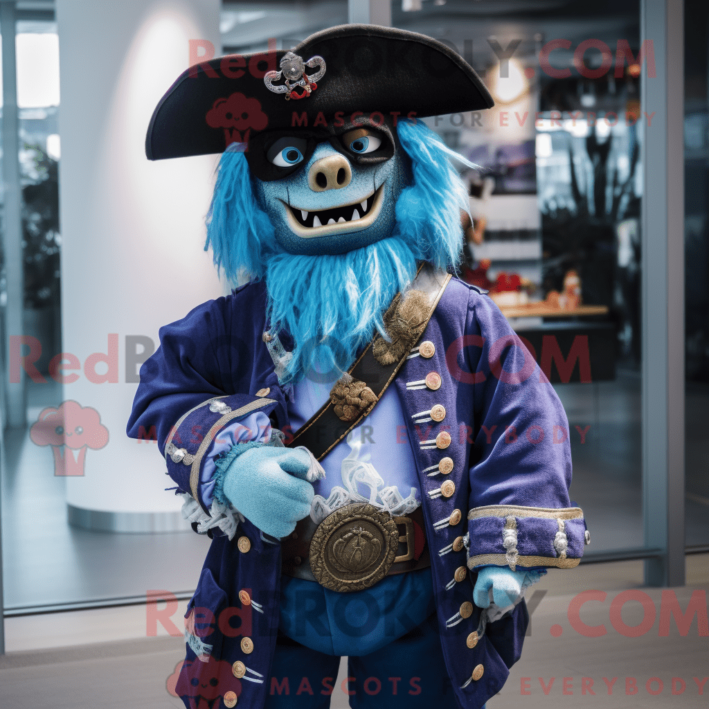 REDBROKOLY mascot character of a Blue Pirate dressed with a Culottes ...