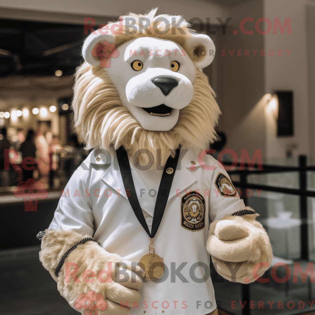 REDBROKOLY mascot character of a Cream Lion dressed with a Dress Shirt ...