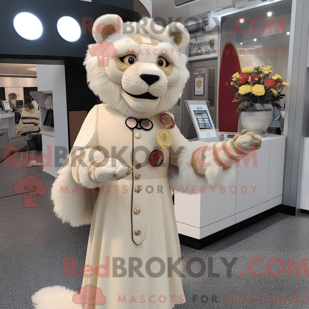 REDBROKOLY mascot character of a Cream Lion dressed with a Empire Waist ...