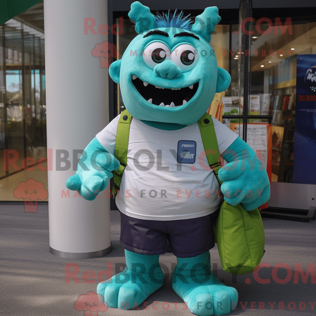 REDBROKOLY mascot character of a Cyan Frankenstein S Monster dressed ...