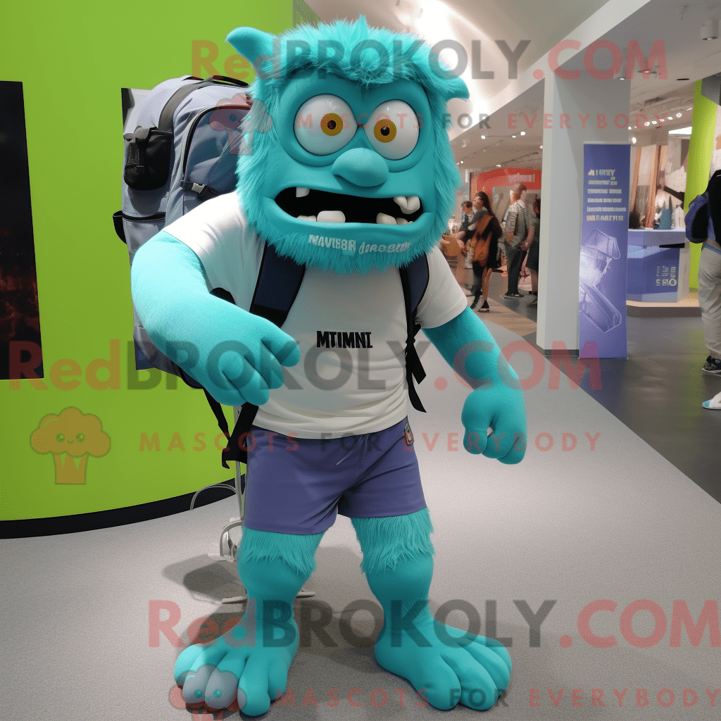 REDBROKOLY mascot character of a Cyan Frankenstein S Monster dressed ...