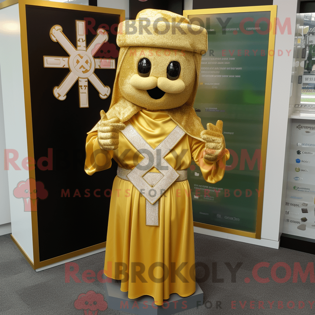 REDBROKOLY mascot character of a Gold Celtic Cross dressed with a Dress ...