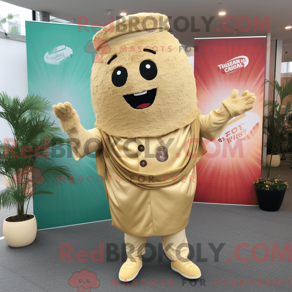 REDBROKOLY mascot character of a Gold Falafel dressed with a Chinos and ...