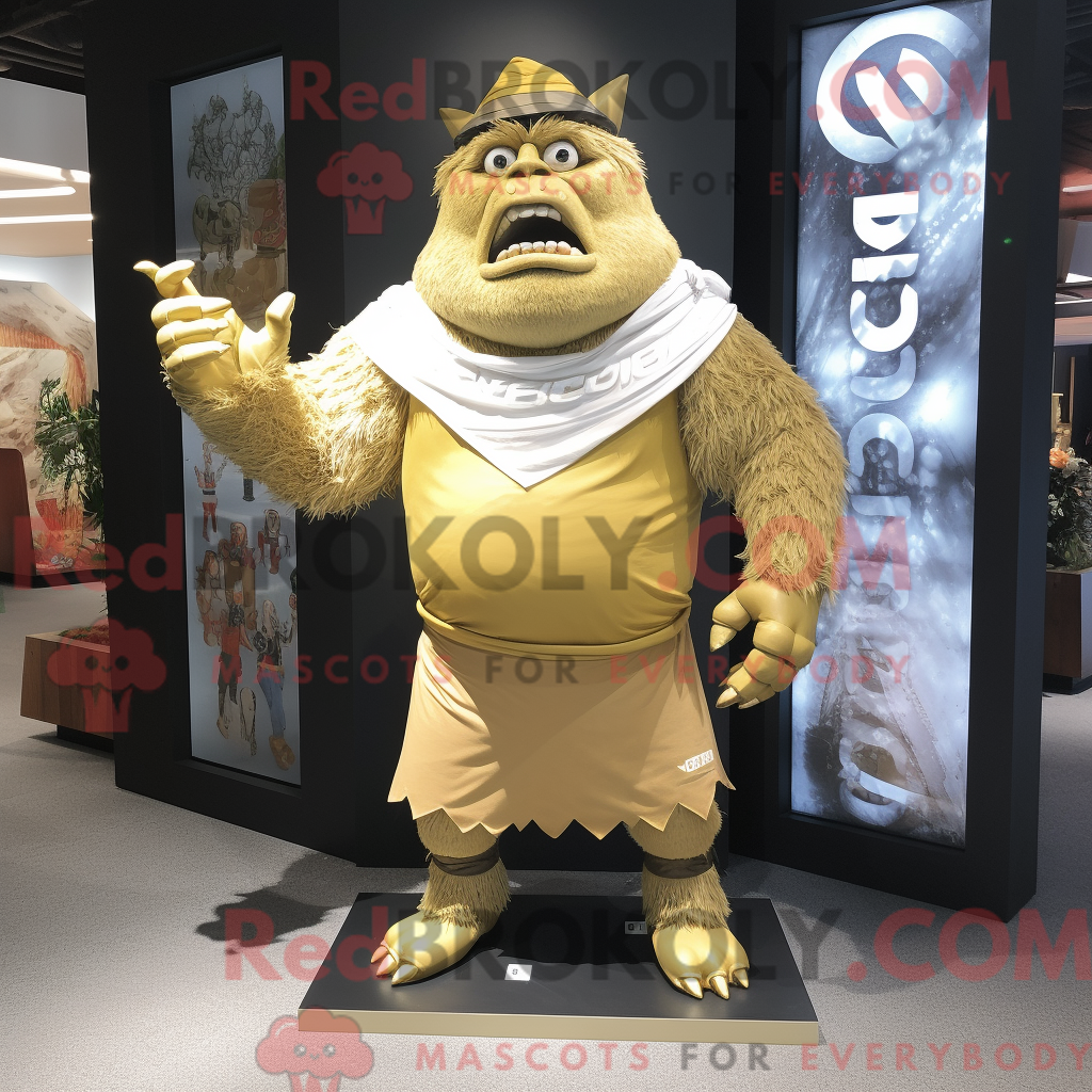 REDBROKOLY mascot character of a Gold Ogre dressed with a Board Shorts ...