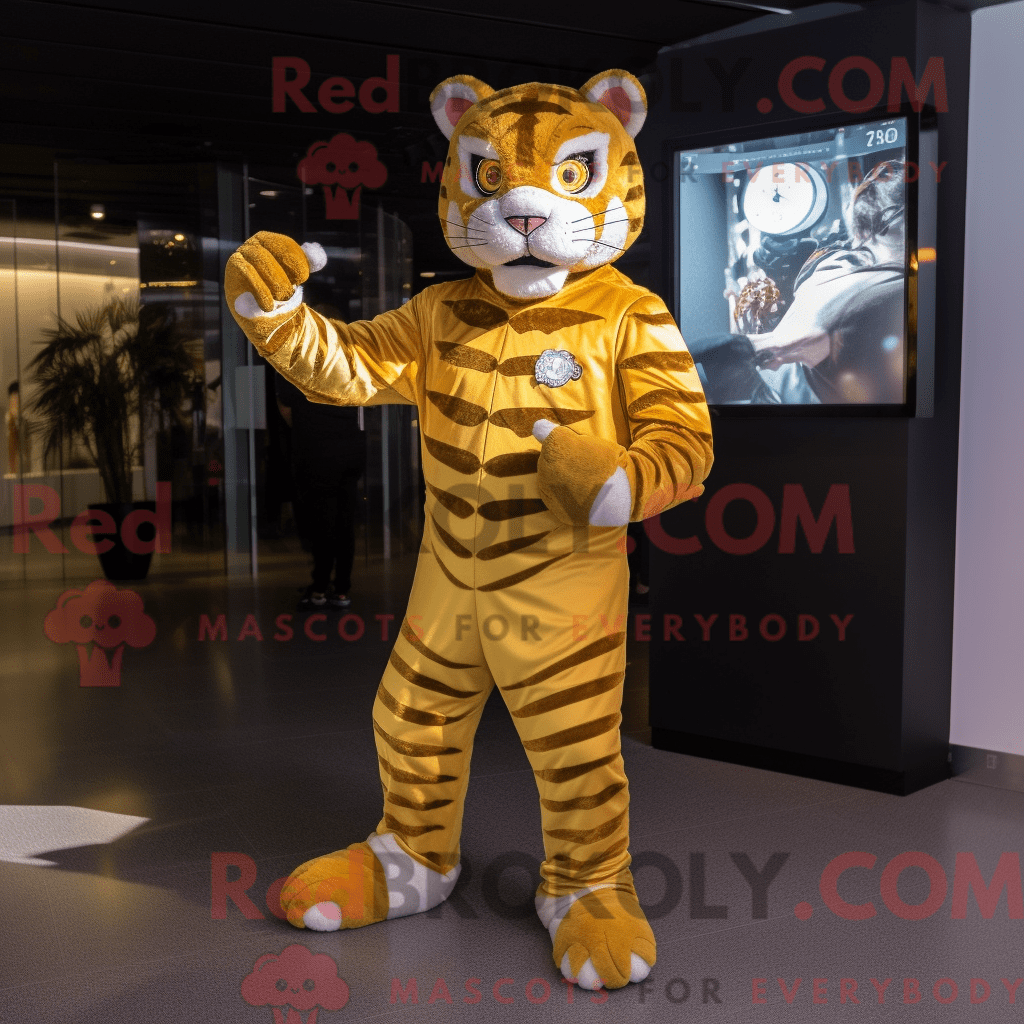 REDBROKOLY mascot character of a Gold Tiger dressed with a Bodysuit and ...