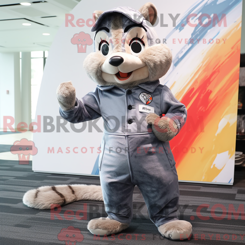 REDBROKOLY mascot character of a Gray Chipmunk dressed with a Jumpsuit ...
