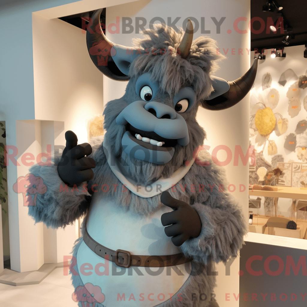 REDBROKOLY mascot character of a Gray Minotaur dressed with a ...