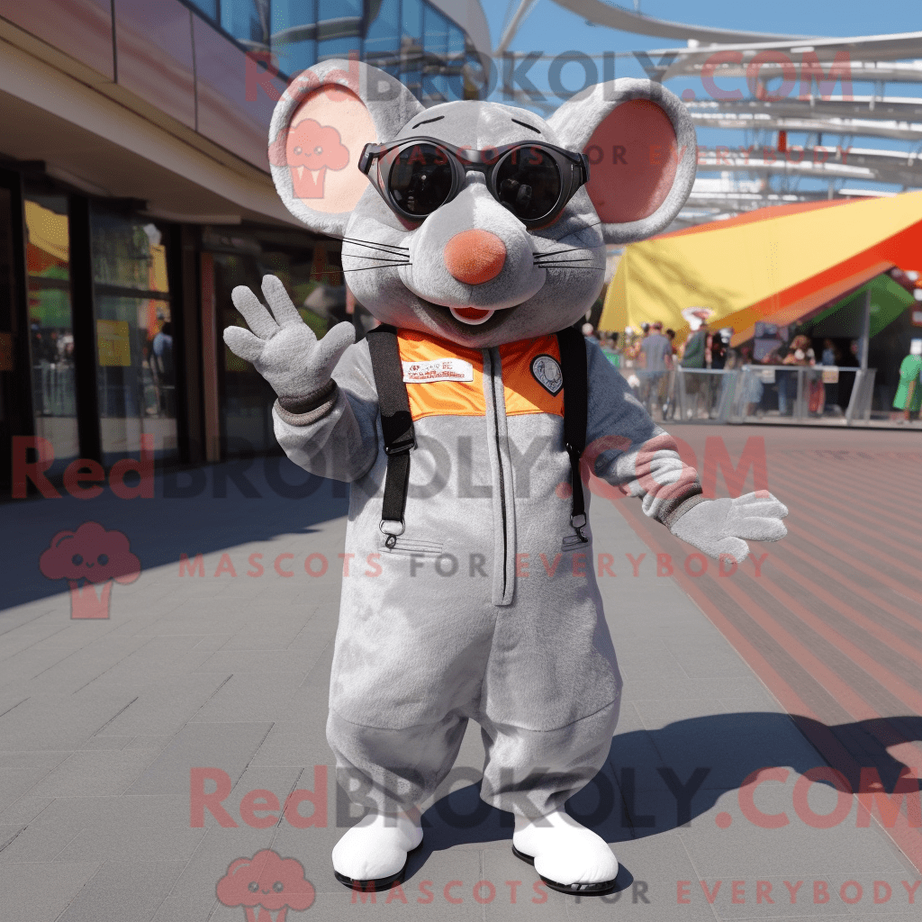 REDBROKOLY mascot character of a Gray Rat dressed with a Jumpsuit and ...