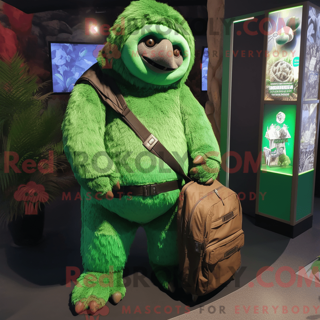 REDBROKOLY mascot character of a Green Giant Sloth dressed with a ...