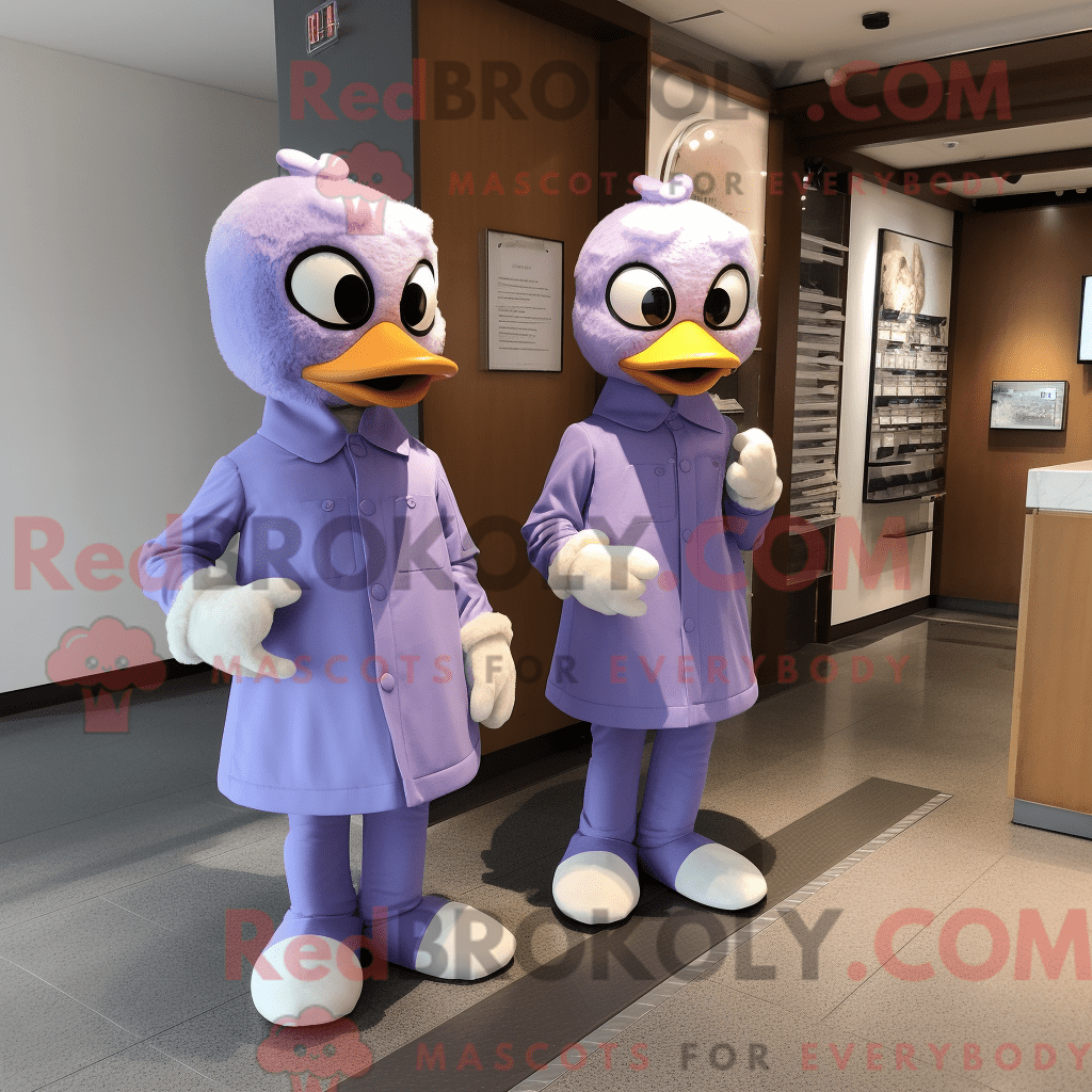 REDBROKOLY mascot character of a Lavender Geese dressed with a Jumpsuit ...