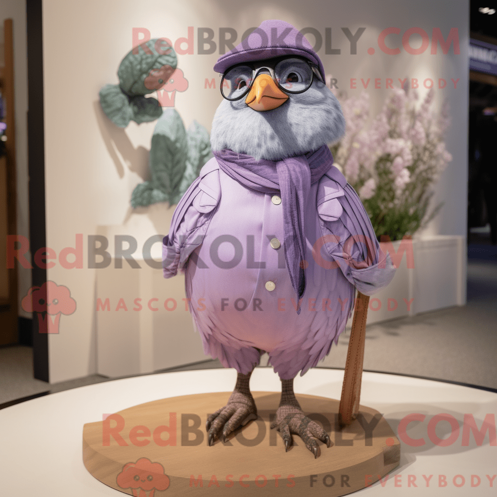 REDBROKOLY mascot character of a Lavender Quail dressed with a Capri ...