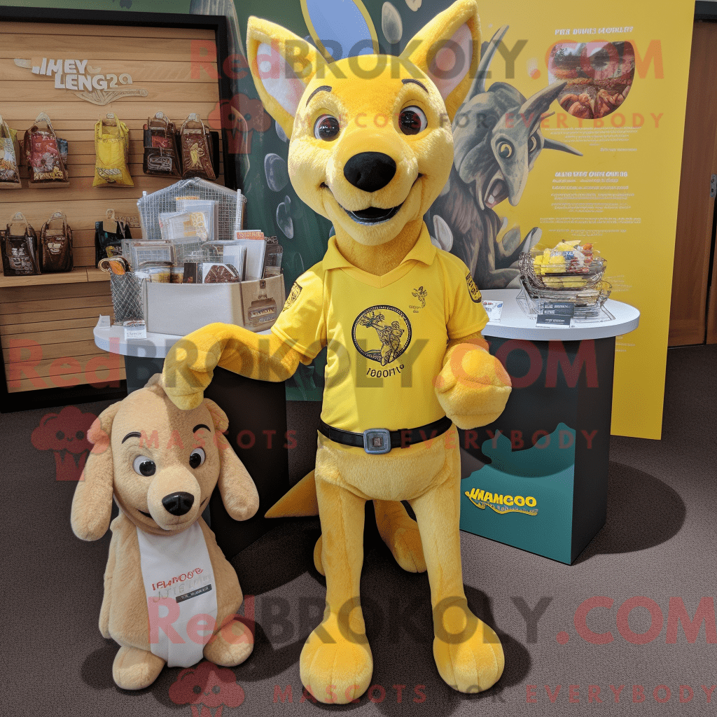 REDBROKOLY mascot character of a Lemon Yellow Dingo dressed with a ...