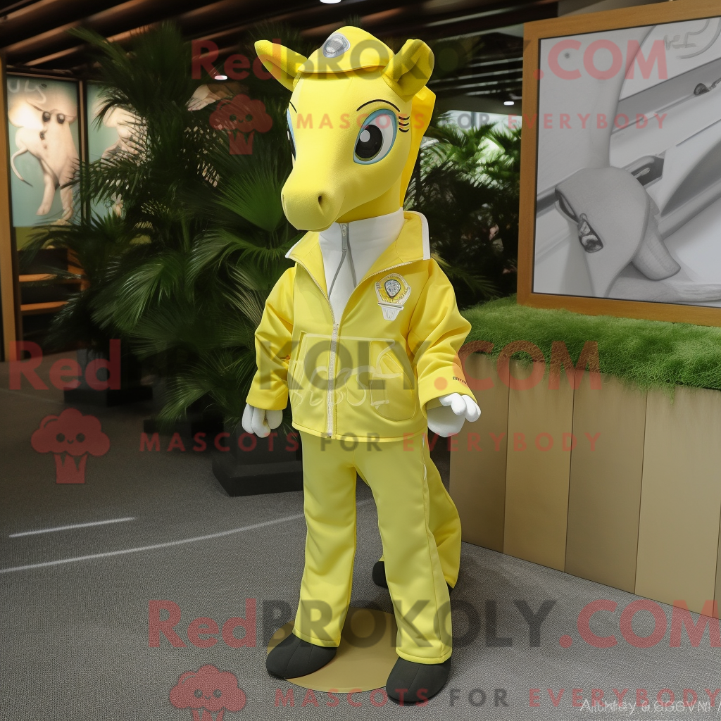 REDBROKOLY mascot character of a Lemon Yellow Mare dressed with a ...