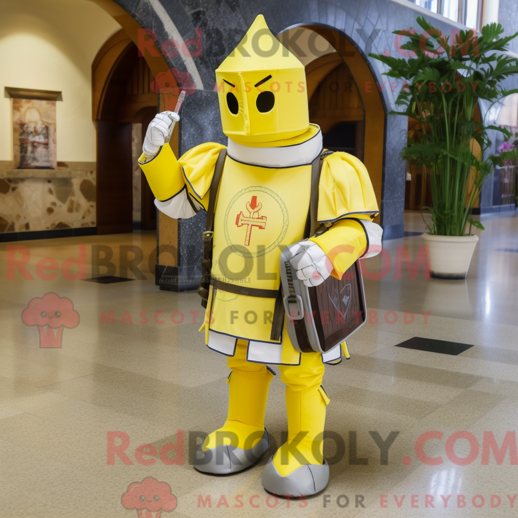 REDBROKOLY mascot character of a Lemon Yellow Medieval Knight dressed ...