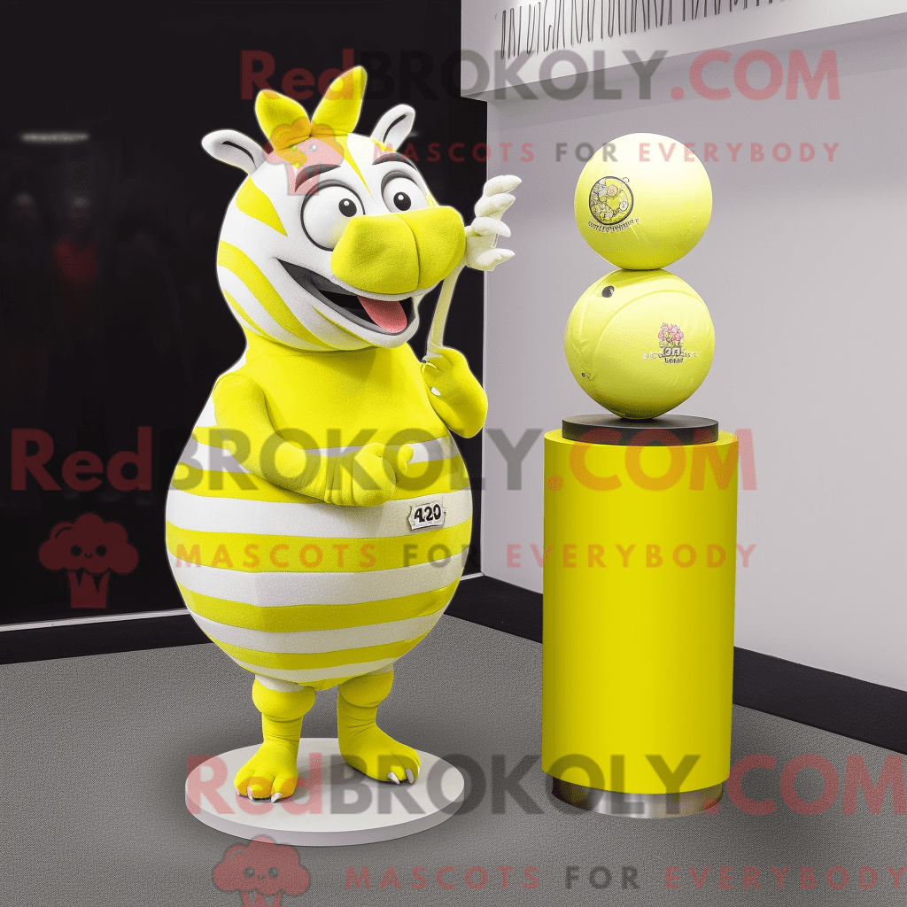 REDBROKOLY mascot character of a Lemon Yellow Zebra dressed with a Ball ...