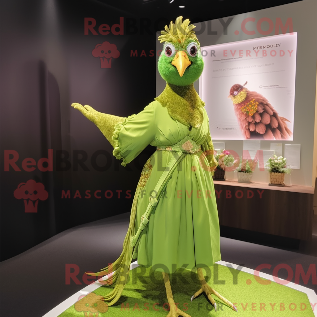 REDBROKOLY mascot character of a Lime Green Pheasant dressed with a ...
