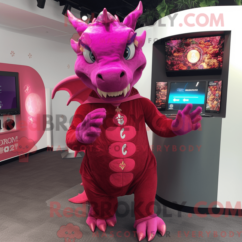 REDBROKOLY mascot character of a Magenta Dragon dressed with a Bodysuit ...