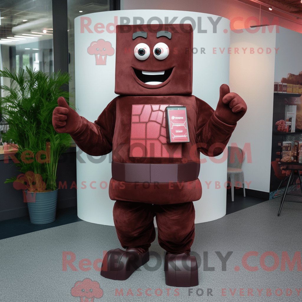 REDBROKOLY mascot character of a Maroon Chocolate Bar dressed with a ...