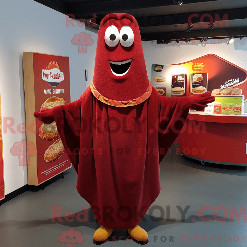 REDBROKOLY mascot character of a Maroon Currywurst dressed with a Shift ...