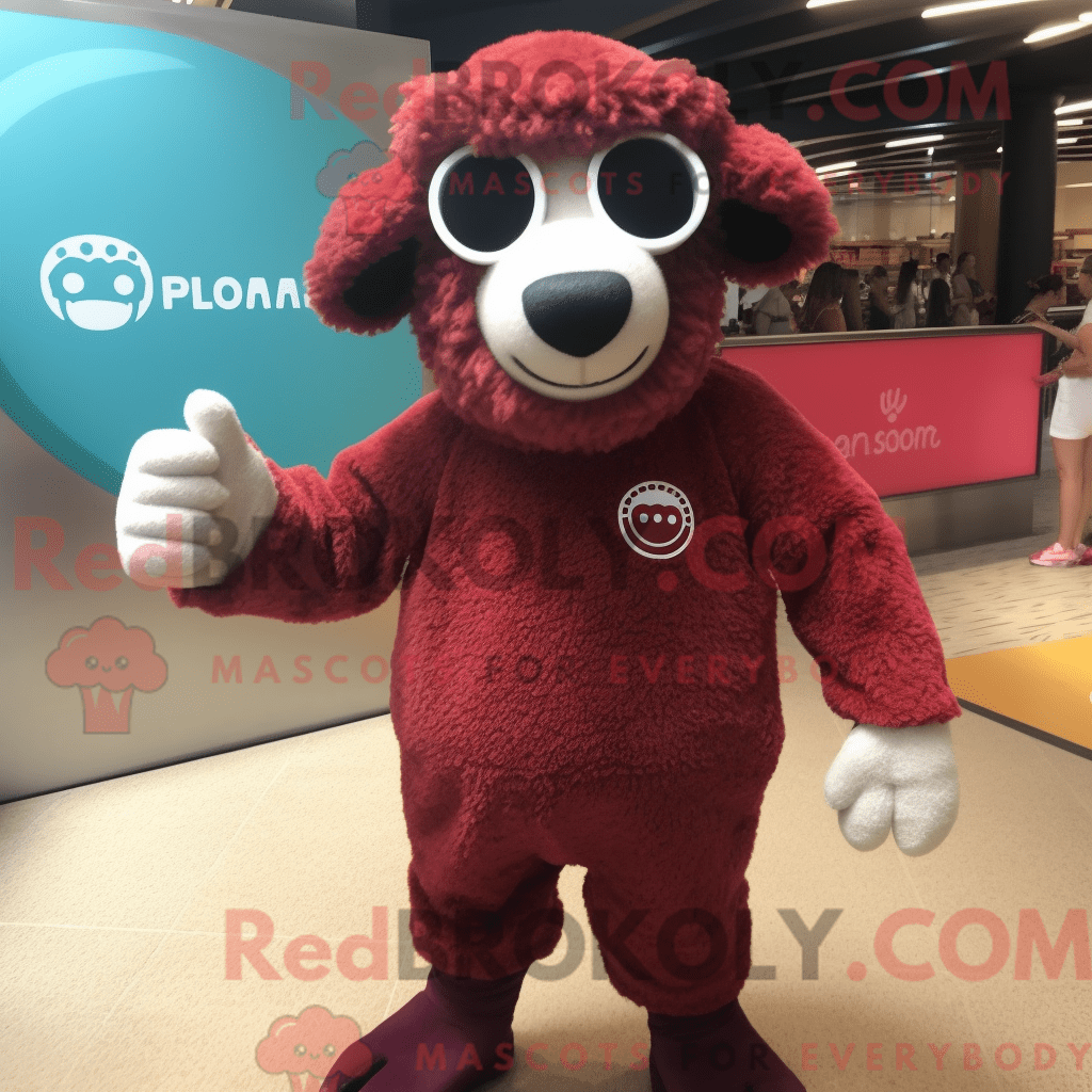 REDBROKOLY mascot character of a Maroon Merino Sheep dressed with a One ...