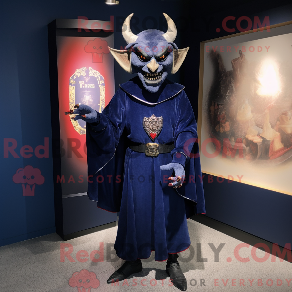 REDBROKOLY mascot character of a Navy Devil dressed with a Trousers and ...