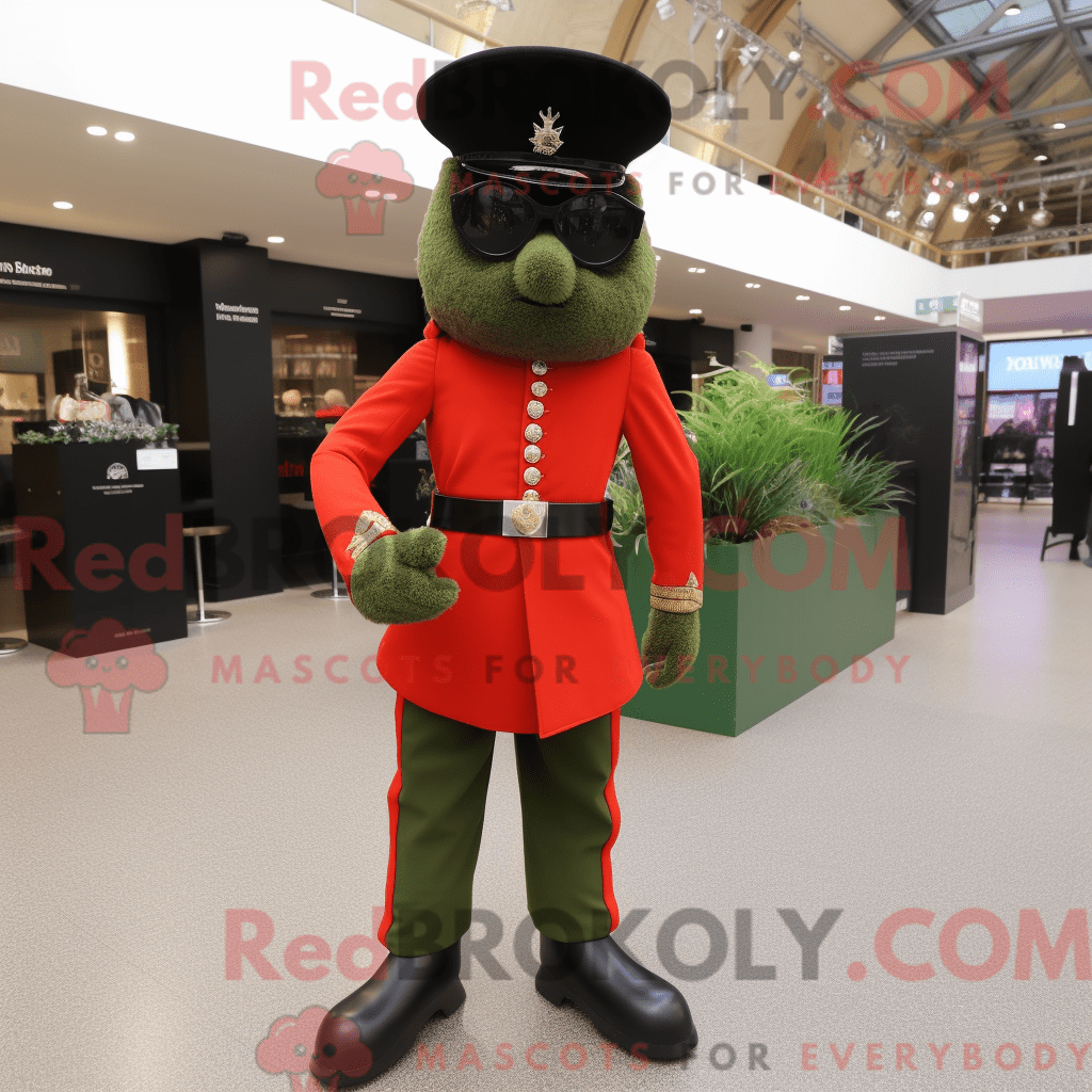 REDBROKOLY mascot character of a Olive British Royal Guard dressed with ...