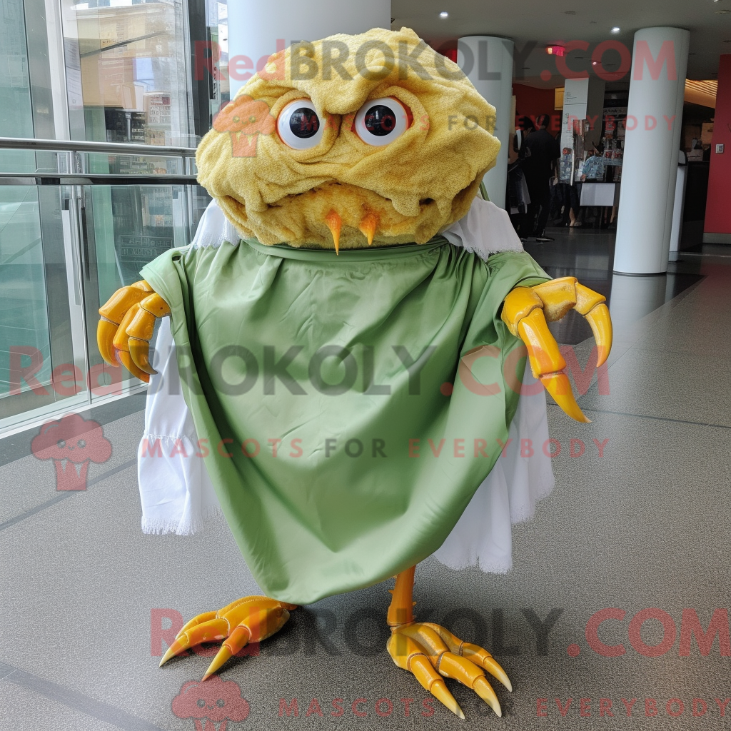 REDBROKOLY mascot character of a Olive Crab Cakes dressed with a Skirt ...