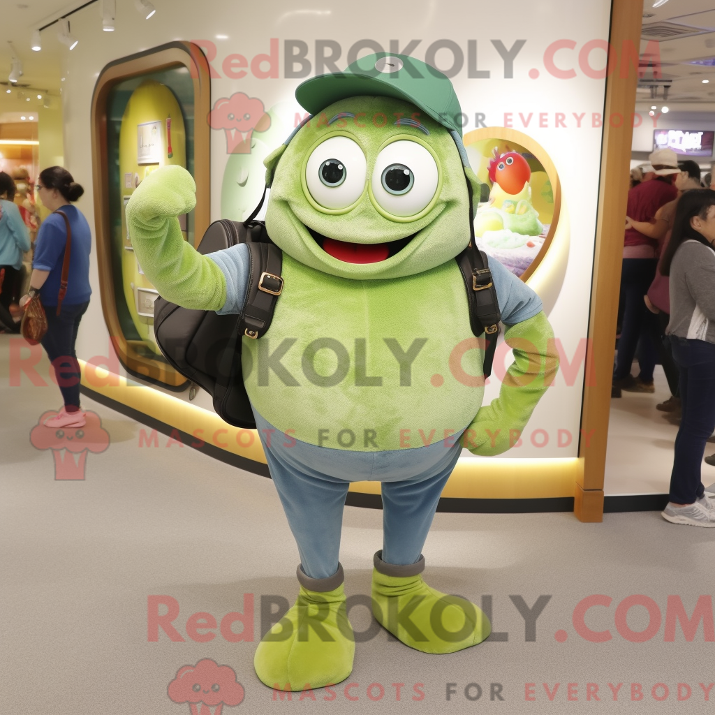 REDBROKOLY mascot character of a Olive Wrist Watch dressed with a Jeans ...
