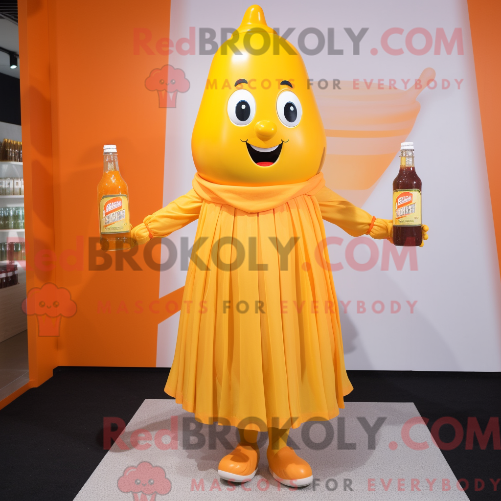 REDBROKOLY mascot character of a Orange Bottle Of Mustard dressed with ...