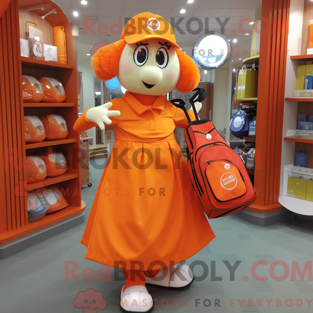 REDBROKOLY mascot character of a Orange Golf Bag dressed with a Circle ...