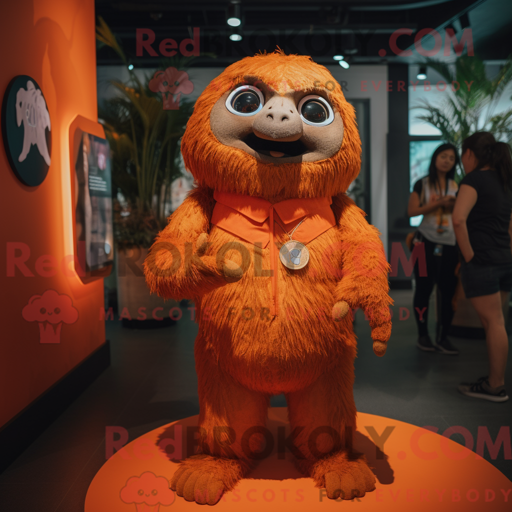 REDBROKOLY mascot character of a Orange Sloth dressed with a Bodysuit ...