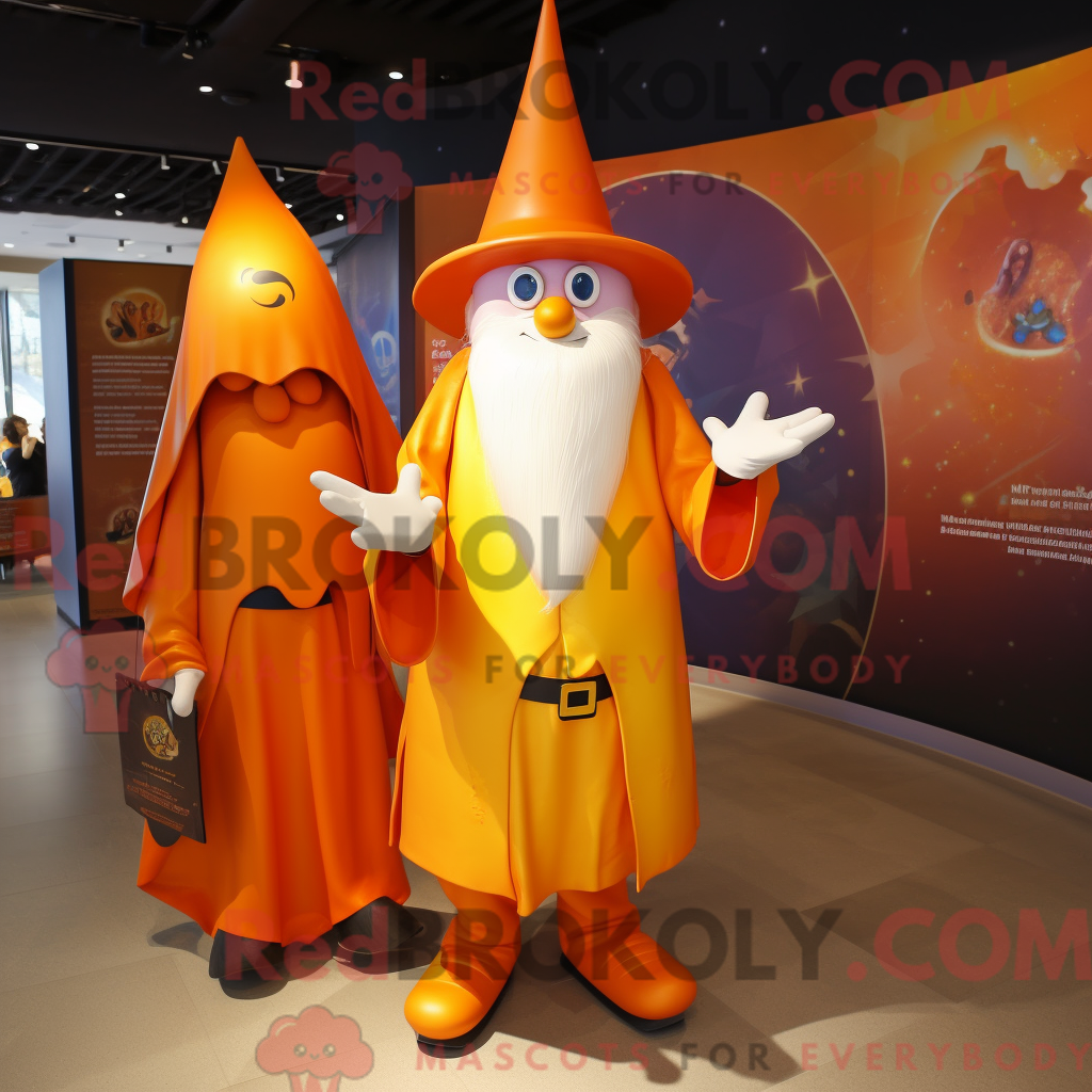 REDBROKOLY mascot character of a Orange Wizard dressed with a Jumpsuit ...
