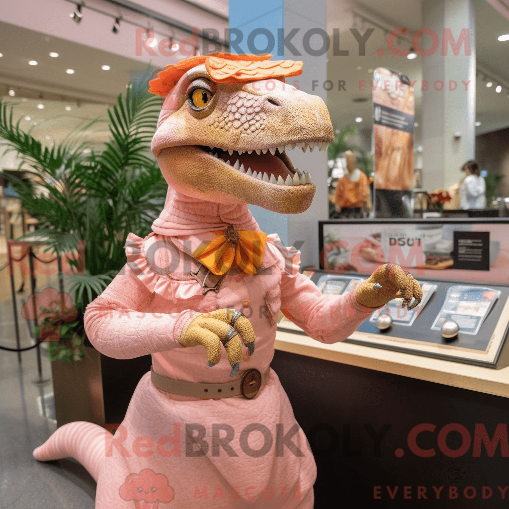 REDBROKOLY mascot character of a Peach Allosaurus dressed with a A-Line ...
