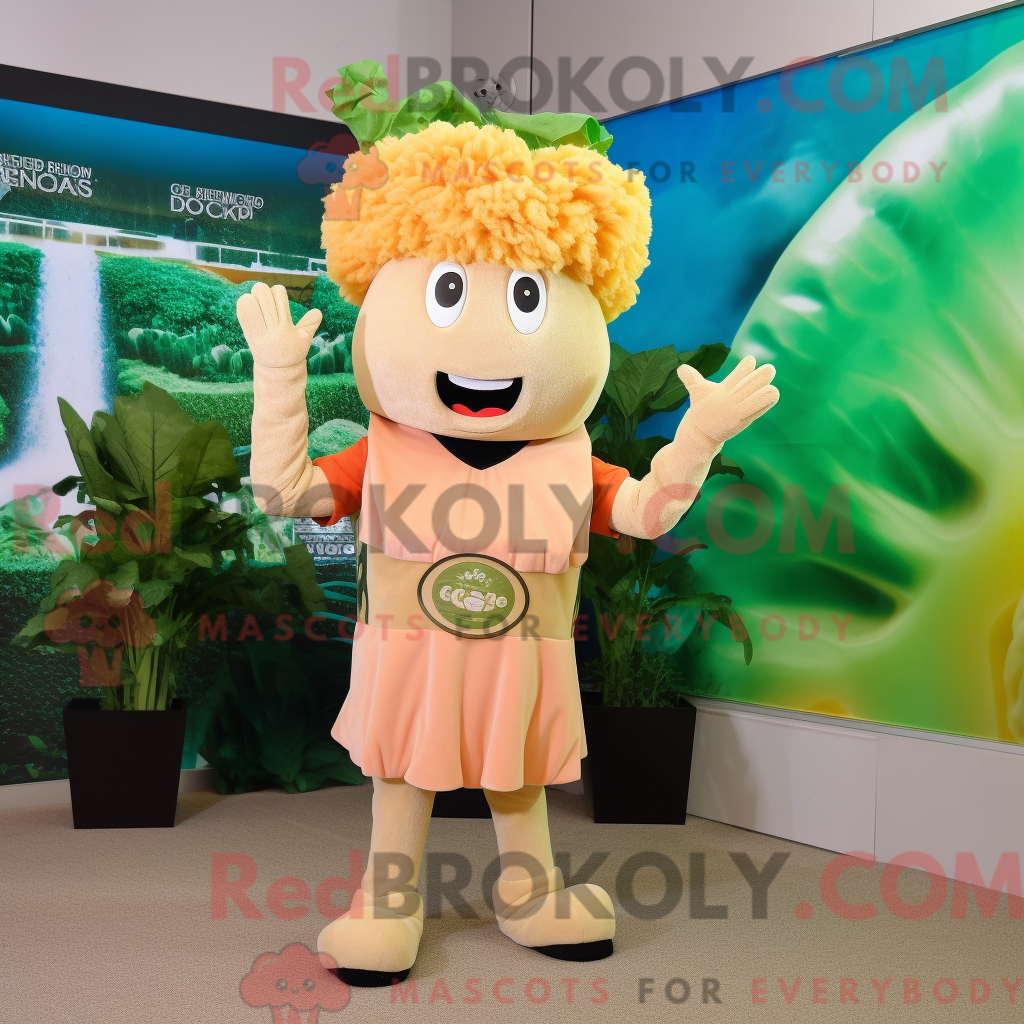 REDBROKOLY mascot character of a Peach Caesar Salad dressed with a ...