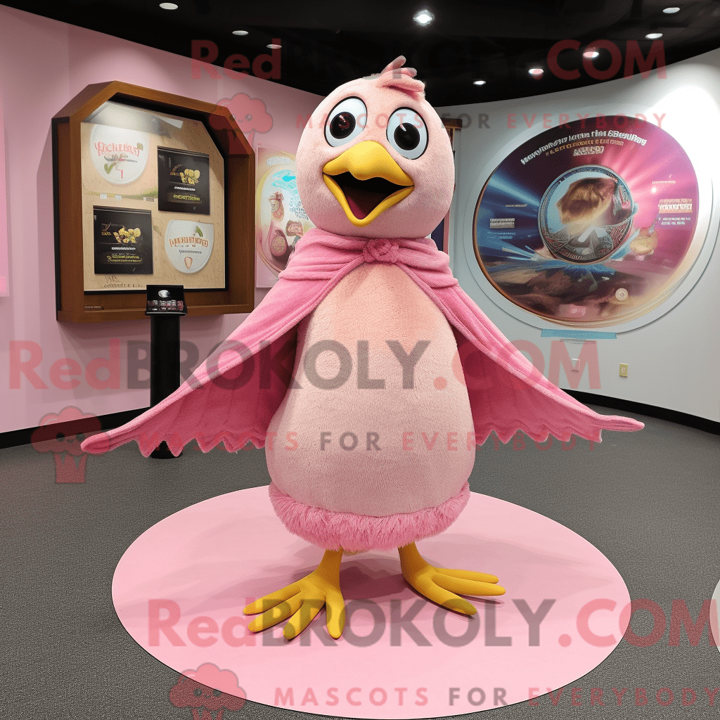 REDBROKOLY mascot character of a Pink Quail dressed with a Circle Skirt ...