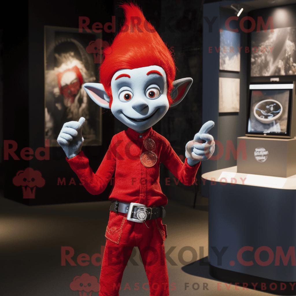 REDBROKOLY mascot character of a Red Elf dressed with a Flare Jeans and ...
