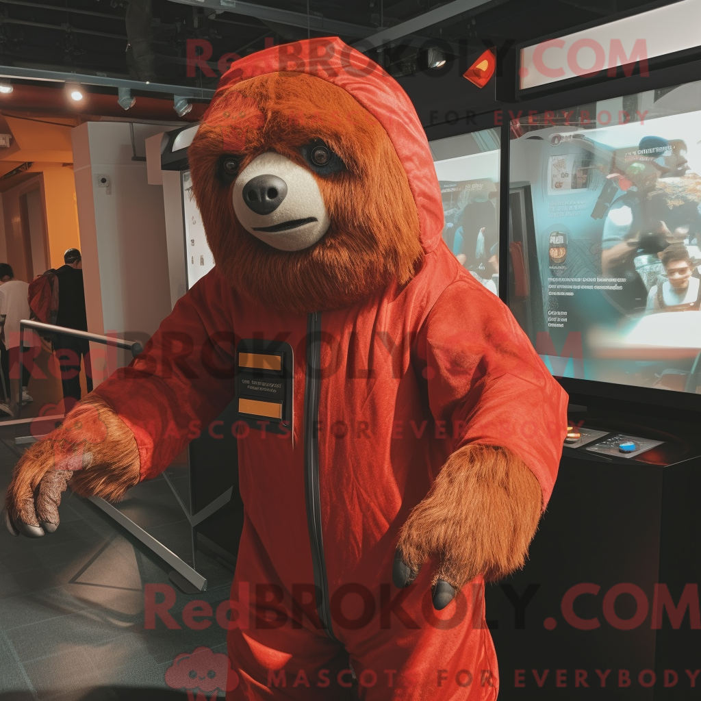 REDBROKOLY mascot character of a Red Giant Sloth dressed with a ...