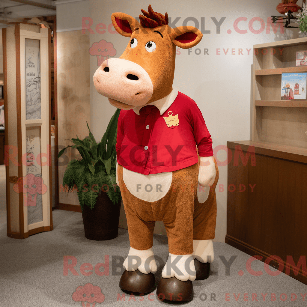 REDBROKOLY mascot character of a Red Jersey Cow dressed with a Corduroy ...