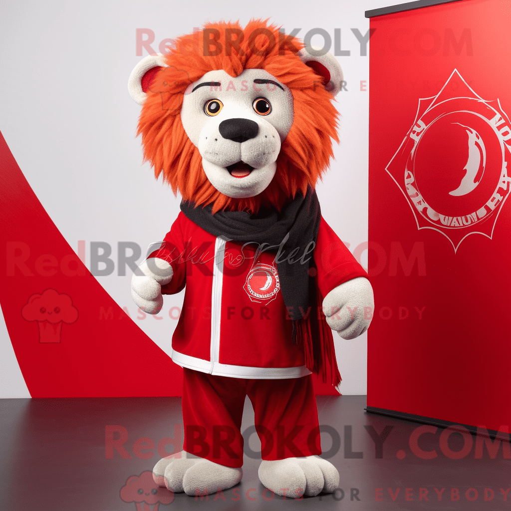 REDBROKOLY mascot character of a Red Lion dressed with a Bermuda Shorts ...