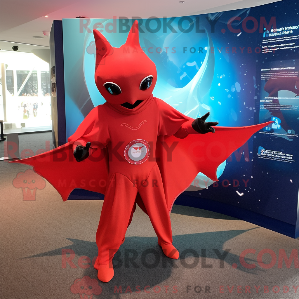 REDBROKOLY mascot character of a Red Manta Ray dressed with a Playsuit ...
