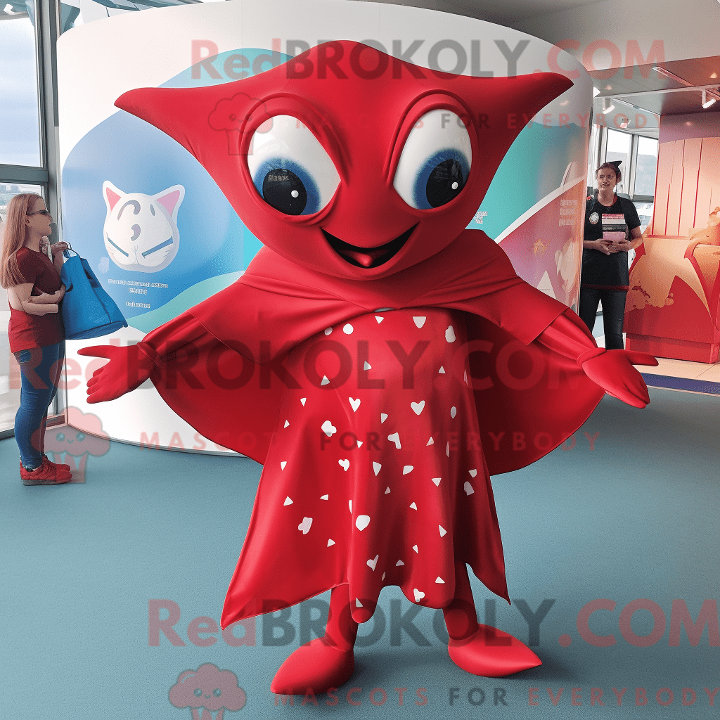 REDBROKOLY mascot character of a Red Manta Ray dressed with a Playsuit ...