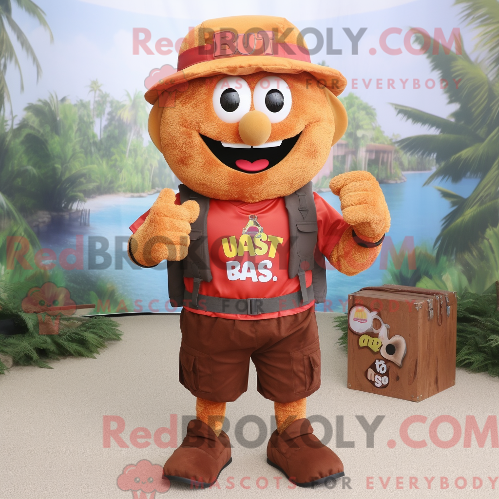 REDBROKOLY mascot character of a Rust Candy dressed with a Cargo Shorts ...