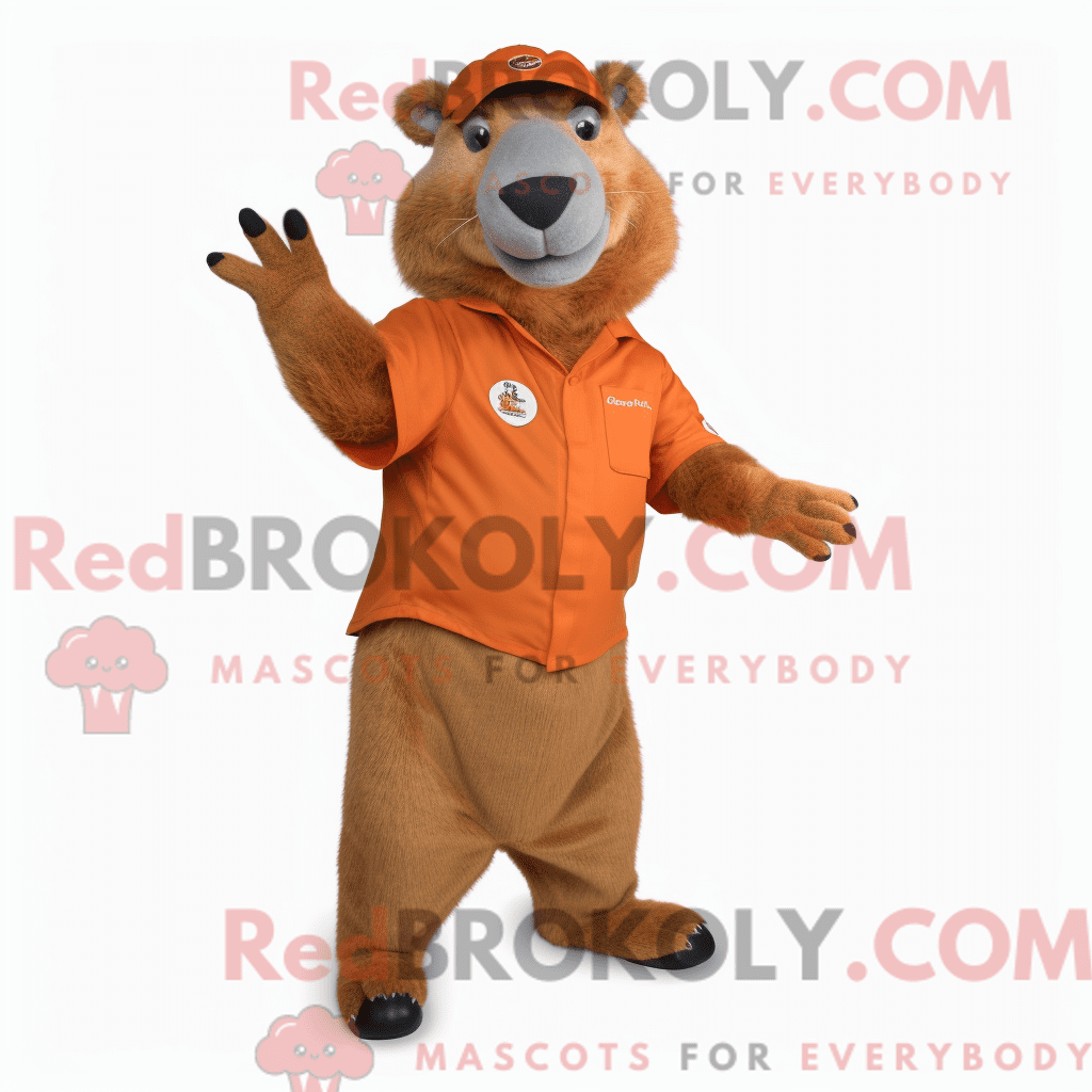REDBROKOLY mascot character of a Rust Capybara dressed with a Capri ...