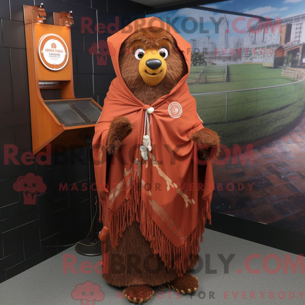 REDBROKOLY mascot character of a Rust Celtic Harp dressed with a ...