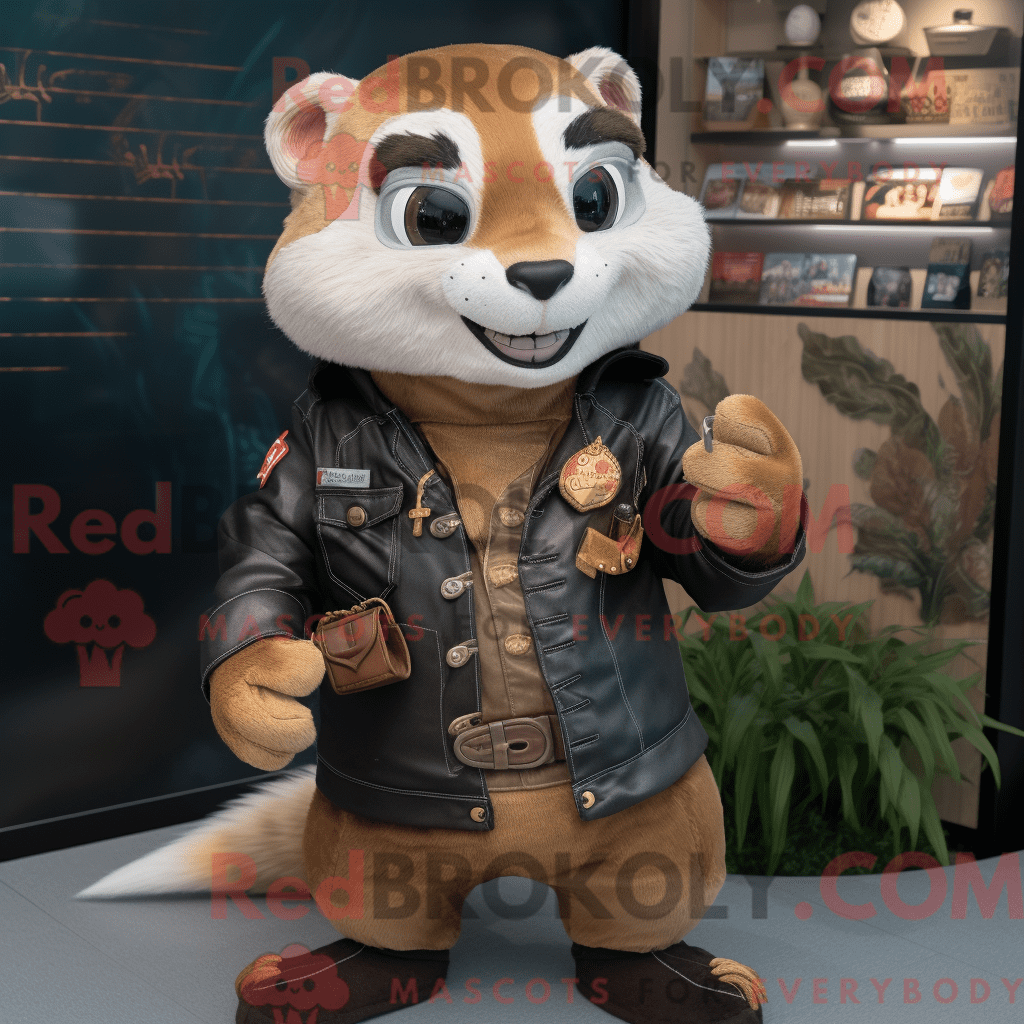 REDBROKOLY mascot character of a Rust Ferret dressed with a Leather ...